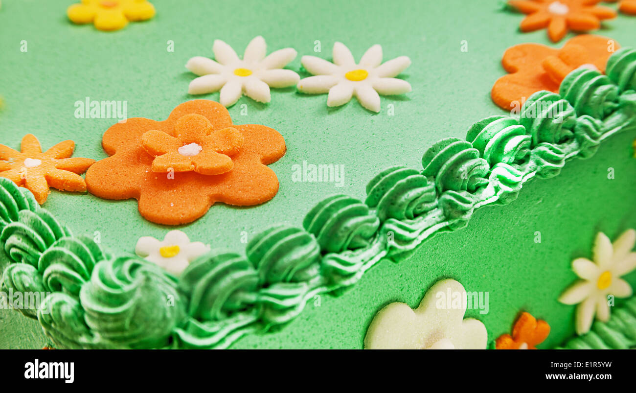 Details of birthday cake, symbolizes green field and summer time Stock ...
