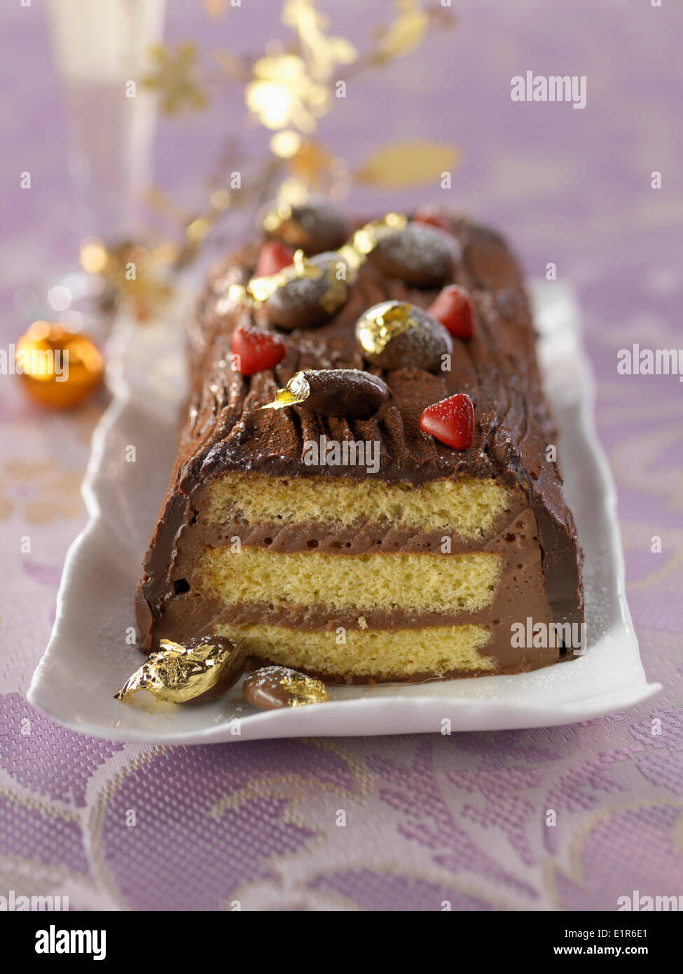 Chocolate log cake Stock Photo - Alamy
