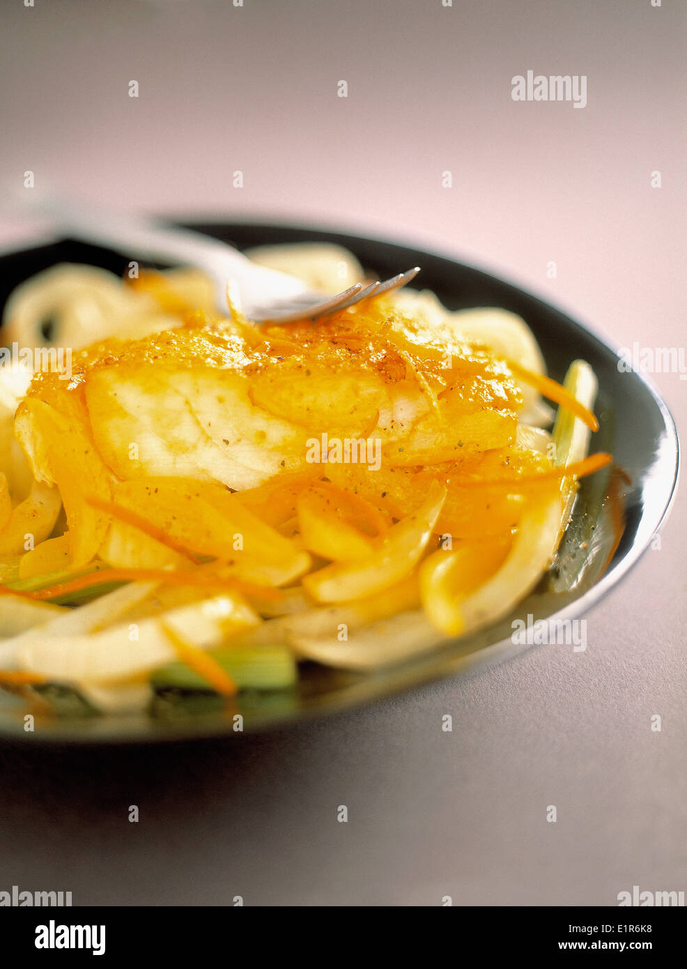 Cod with orange sauce Stock Photo - Alamy