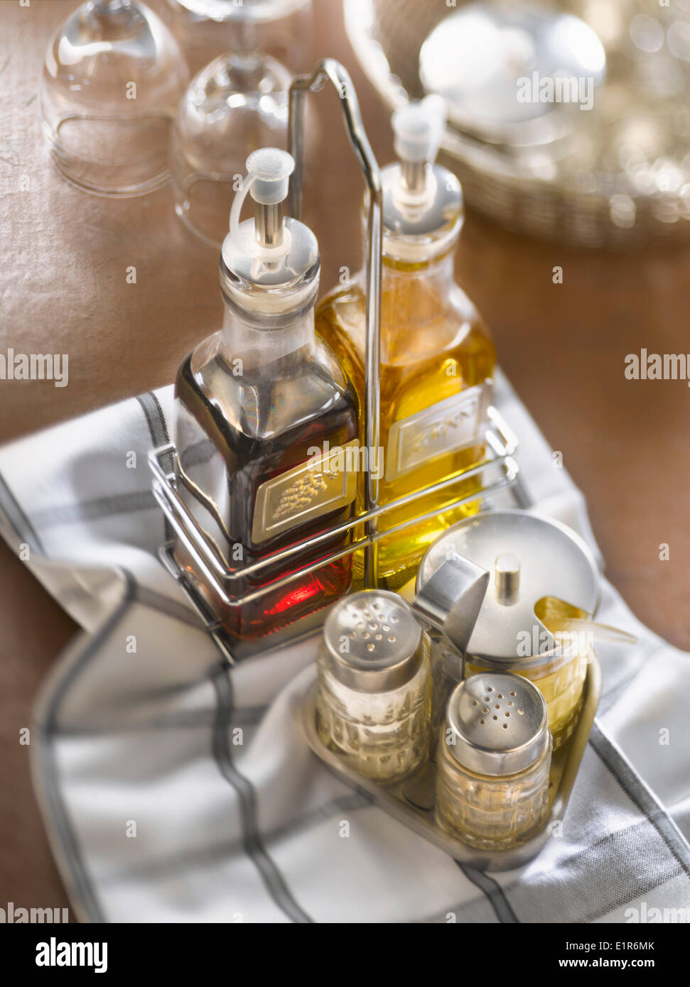Seasonings on a bistrot table Stock Photo - Alamy