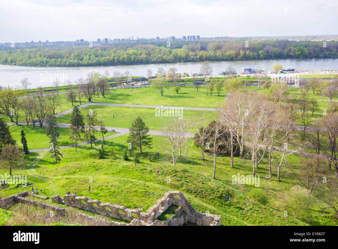 panorama view of Kalemegdan fortress and green park in Belgrade ...