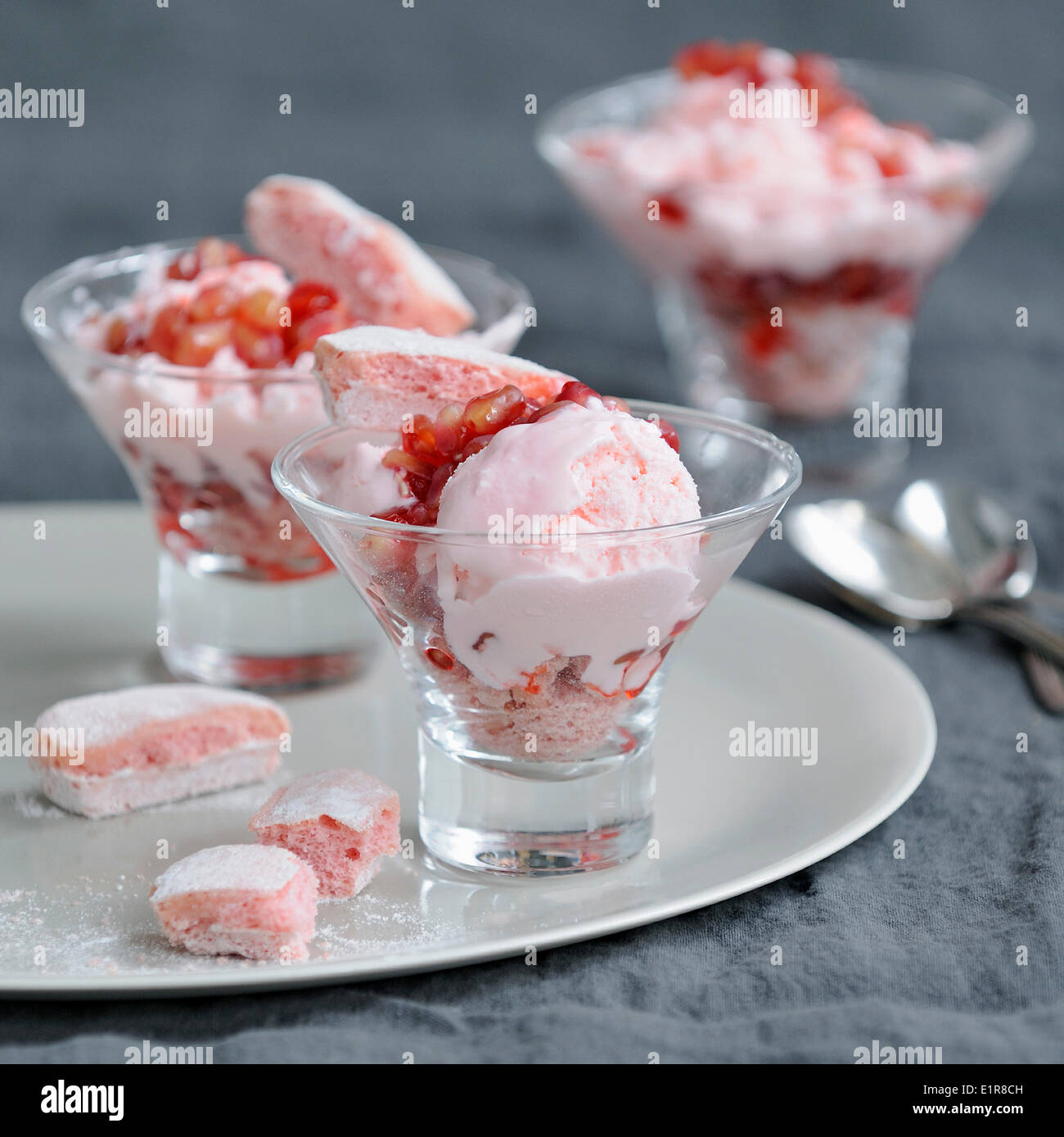 Pink biscuit ice cream sundae Stock Photo - Alamy