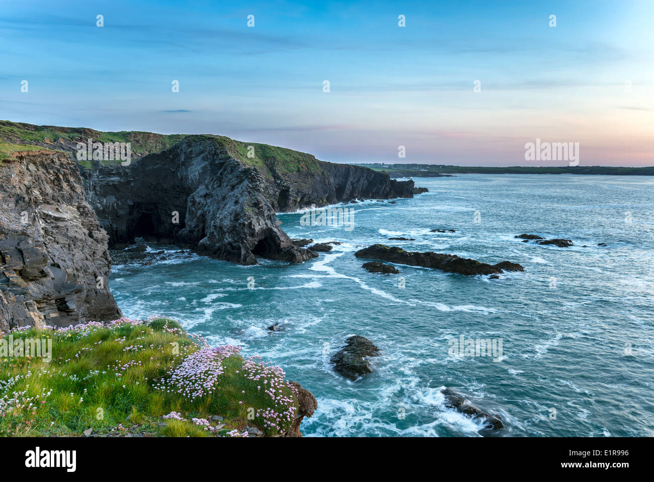 Steep cliffs on the South West Coast Path near Padstow in Cornwall ...