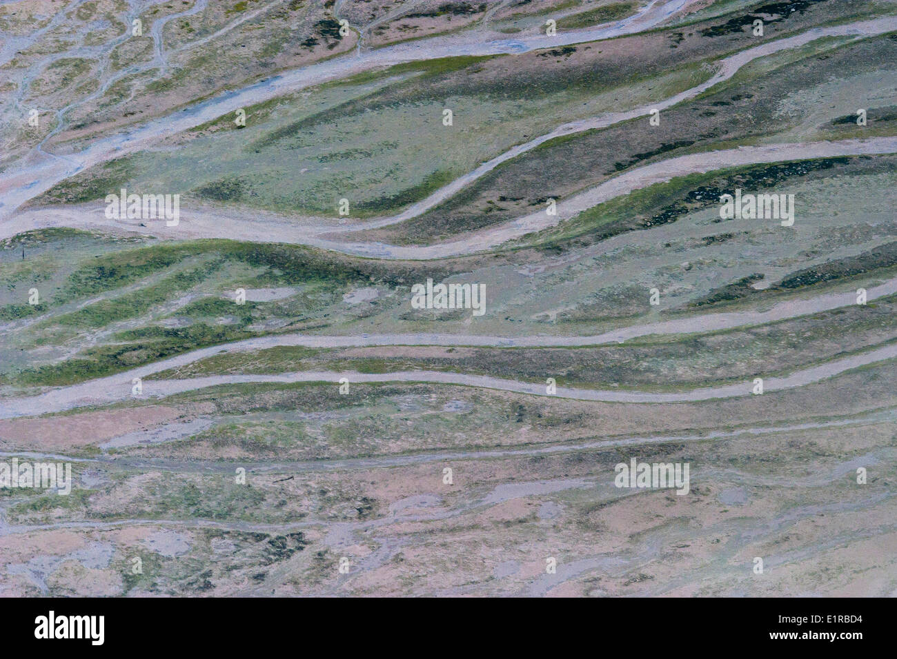 Aerial of Wadden sea of wadden islands Vlieland and Texel, sand banks ...