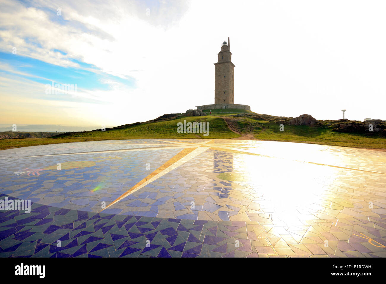 Compass, rose mosaic circle, at the base of the Tower of Hercules, A ...