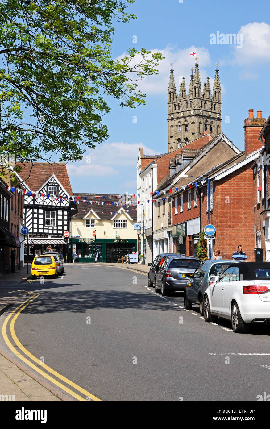 View along Brook Street with the St Marys Church tower to the rear ...