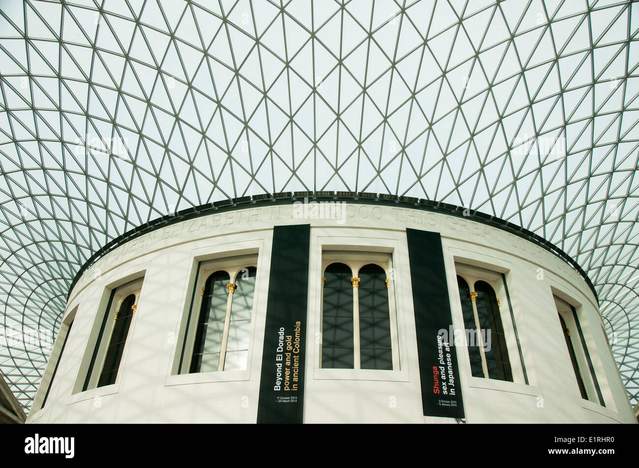 The modern glass roof of the Great Hall in the British Museum, London ...