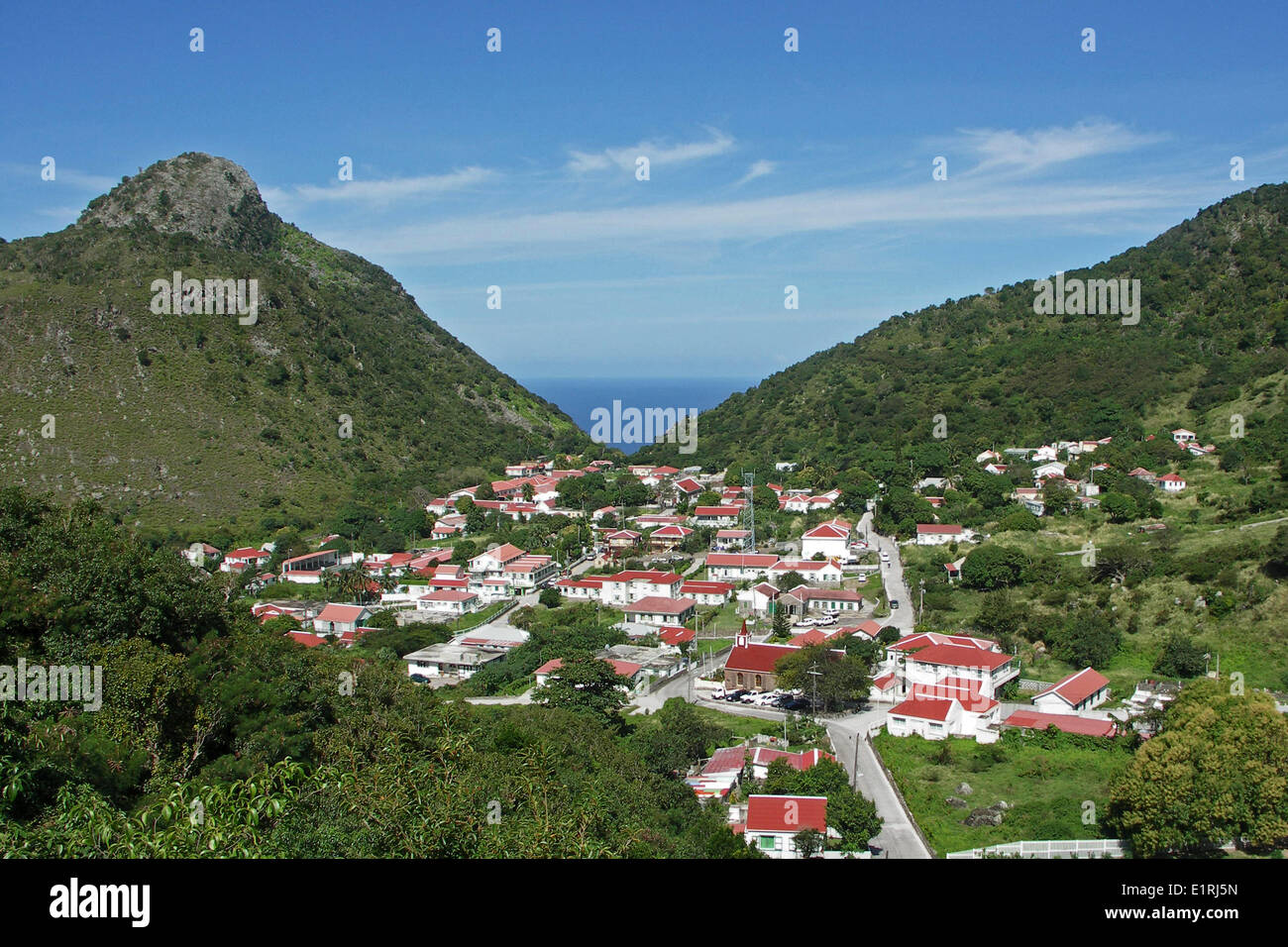 view towards village The Bottom, with the sea in the background Stock ...