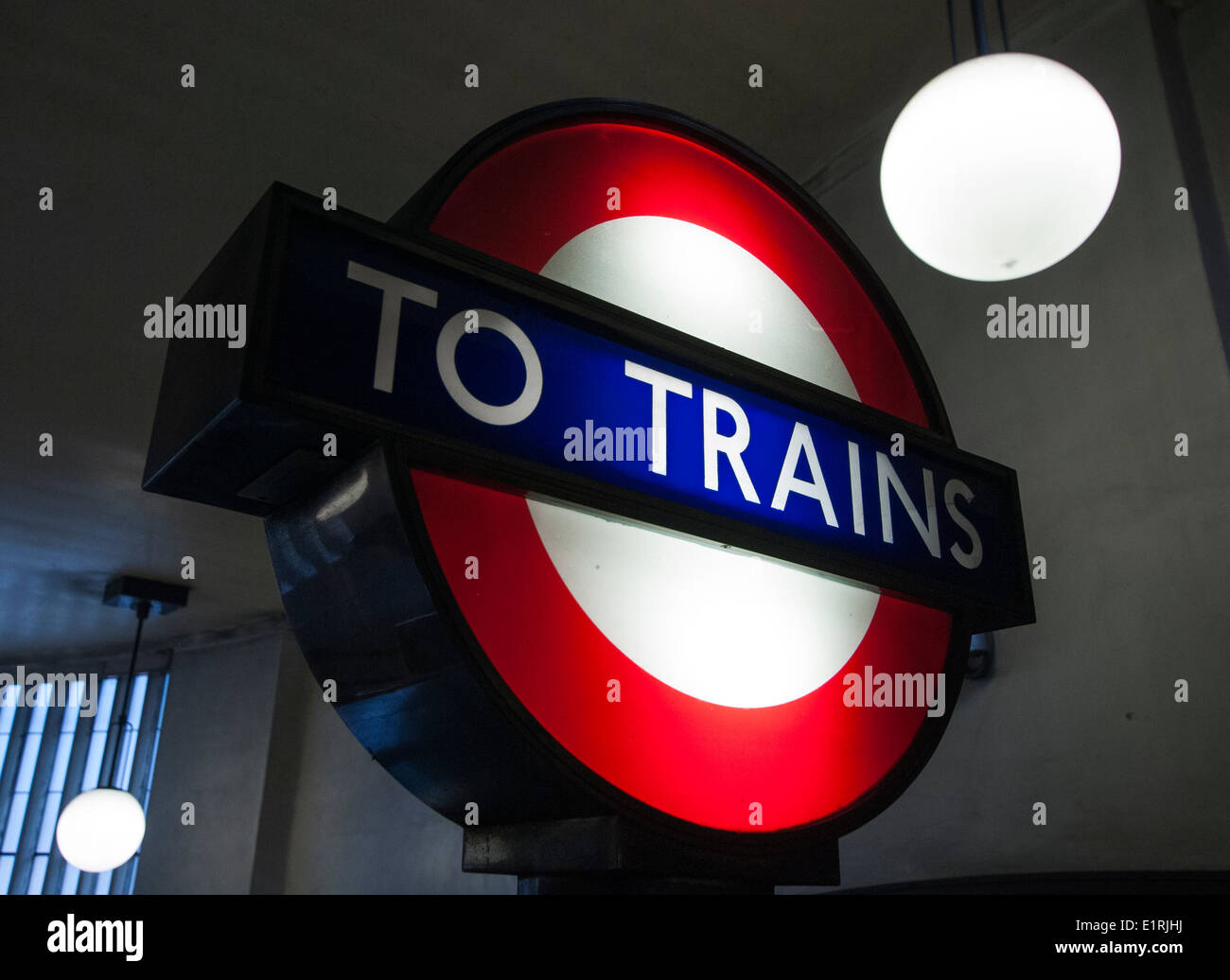 A sign pointing to trains on the London Underground, England UK Stock ...