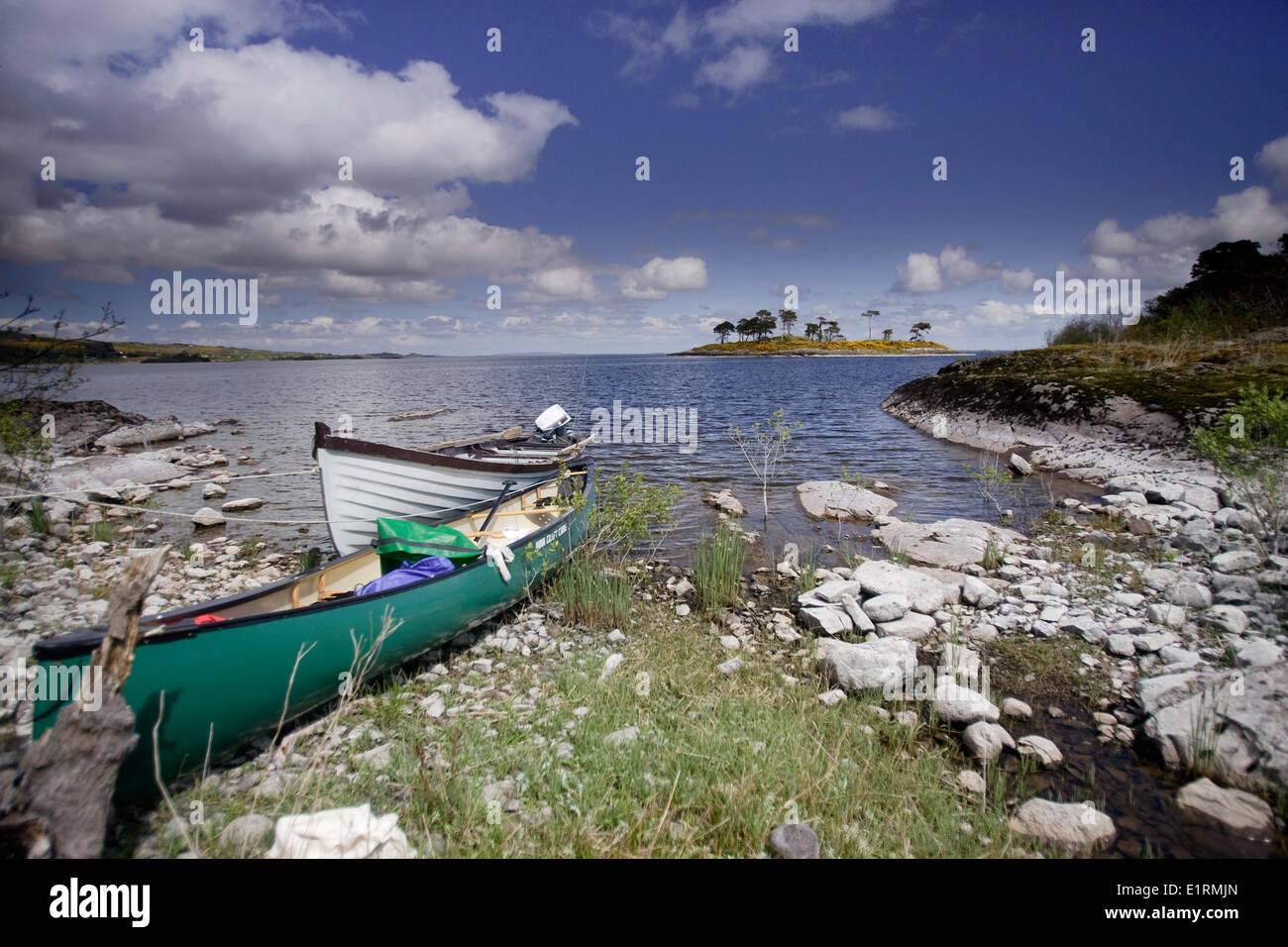 boats at an island in the lake Lough Mask, Ireland Stock Photo - Alamy