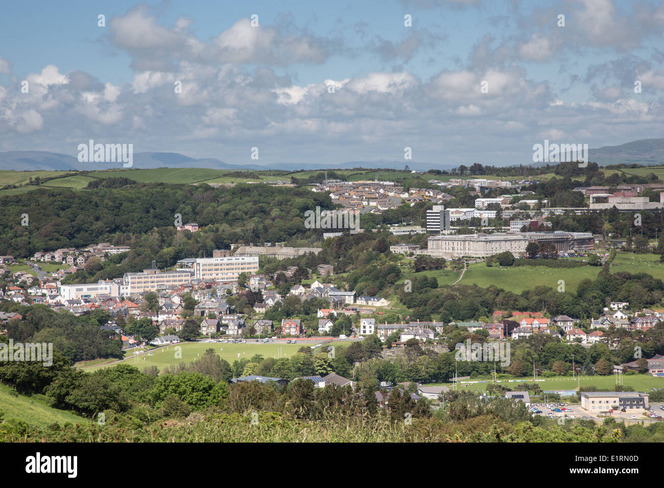 The town of Aberystwyth on the mid Wales coast, showing Bronglais ...