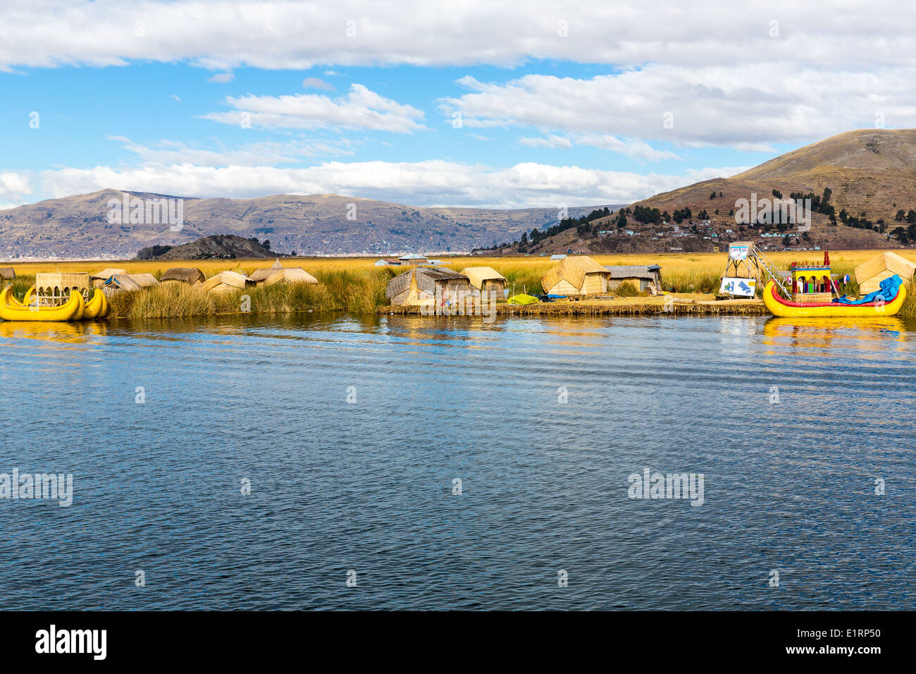 Floating Islands on Lake Titicaca Puno Peru South America thatched home ...