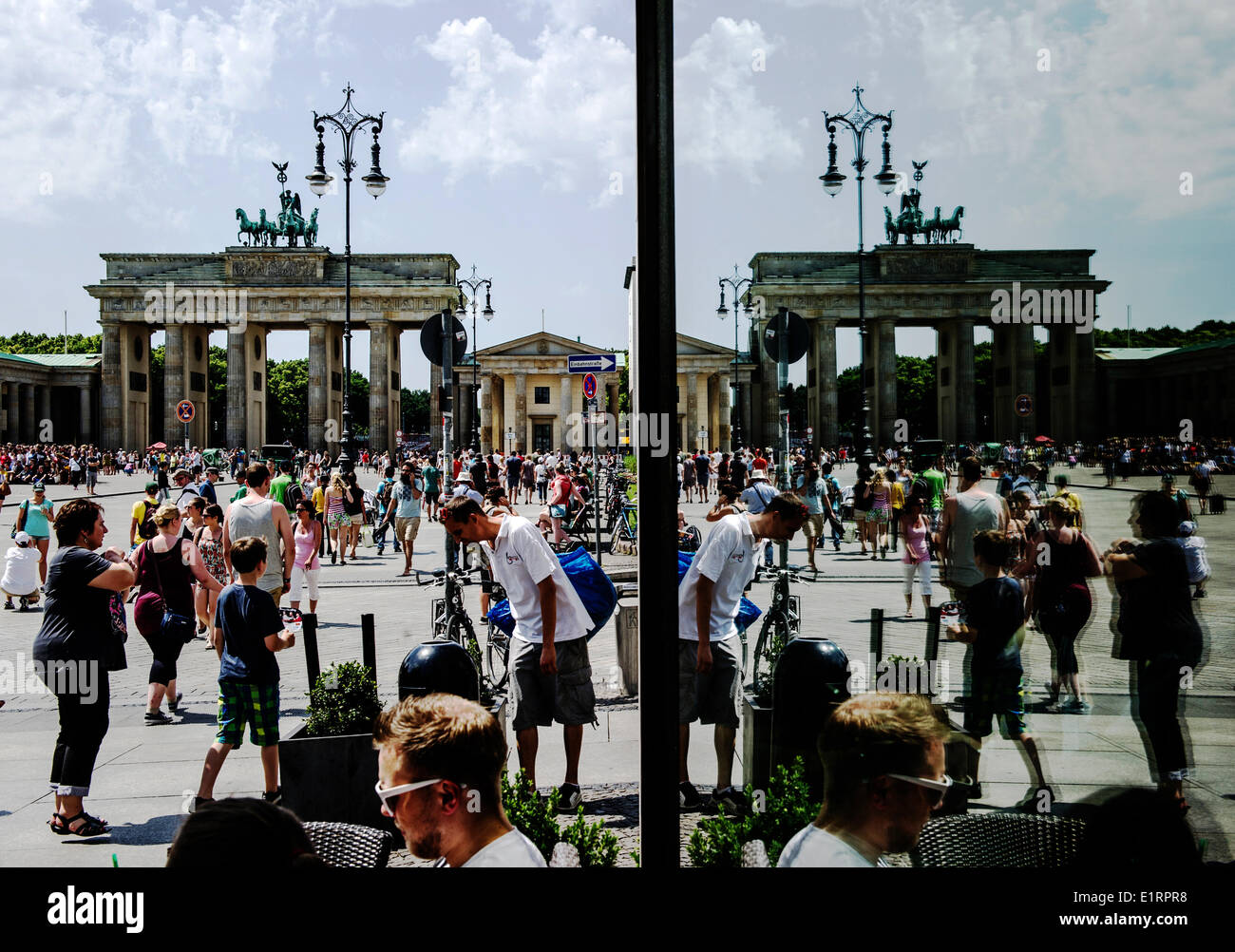 Berlin, Germany. 09th June, 2014. The Brandenburg Gate is reflected in ...