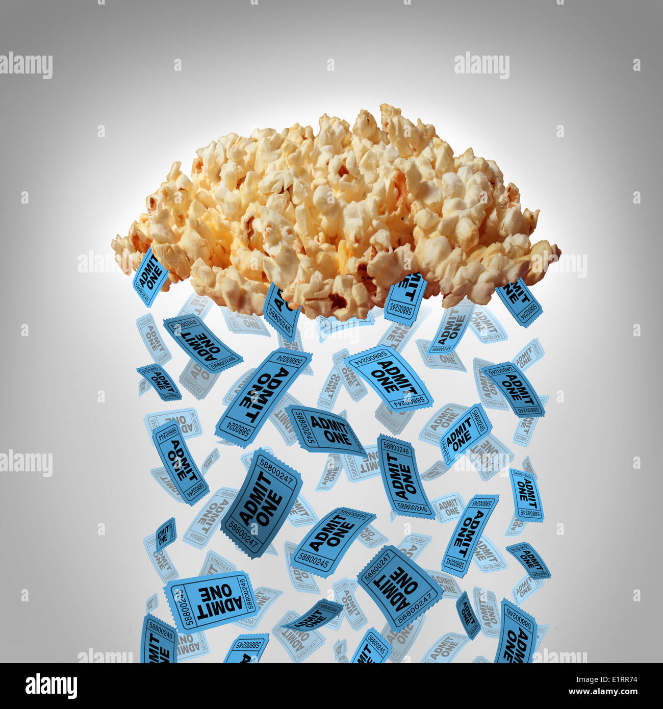 Movie popcorn concept as a group of popped corn shaped as a rain cloud ...