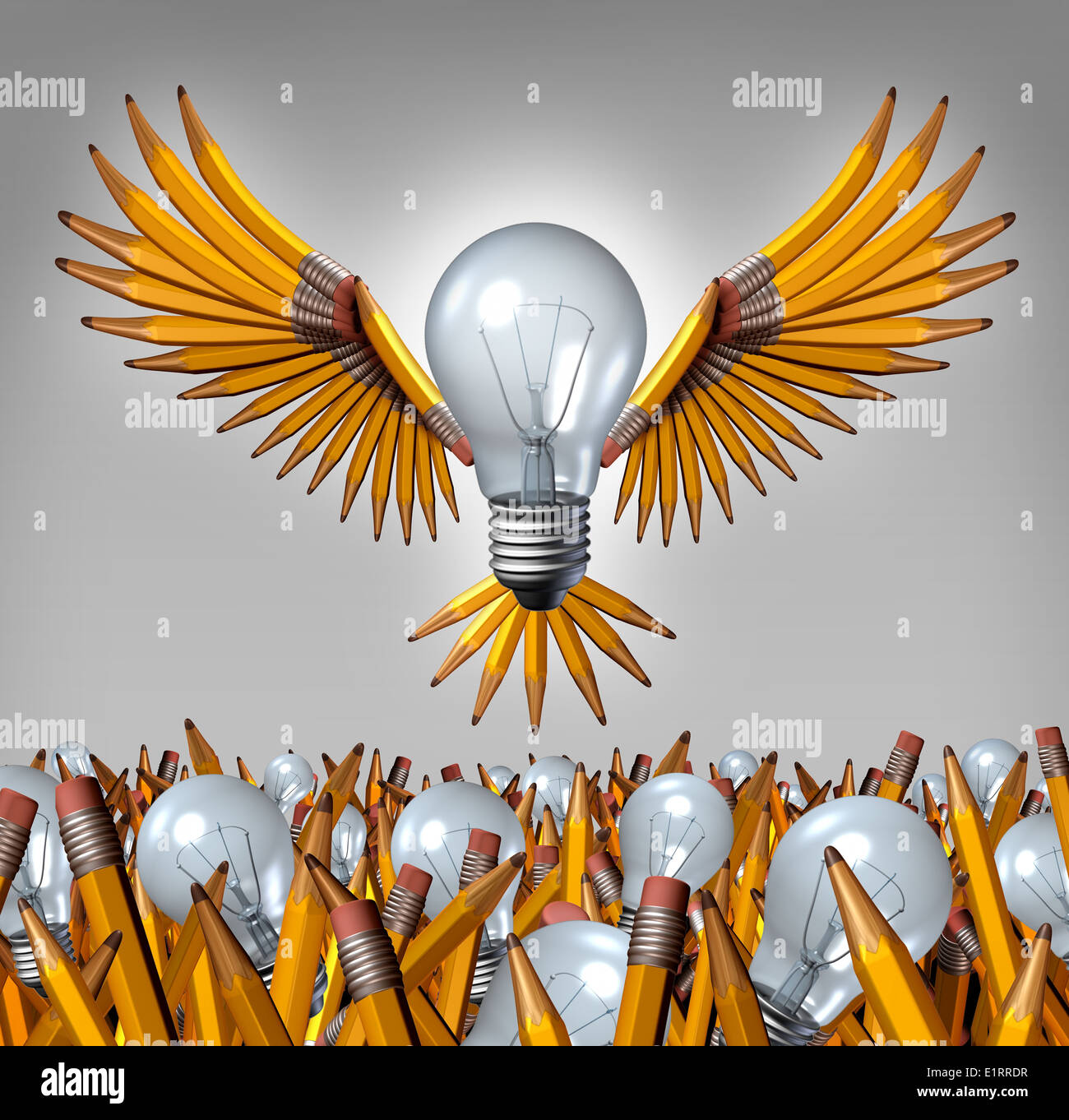 Light bulb pencil concept thinking outside the box as a flying creative ...