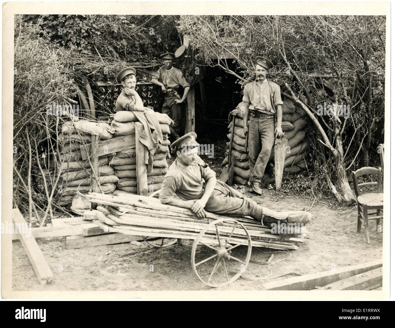 A scene depicting a battery at the front in Laventie, France, during ...