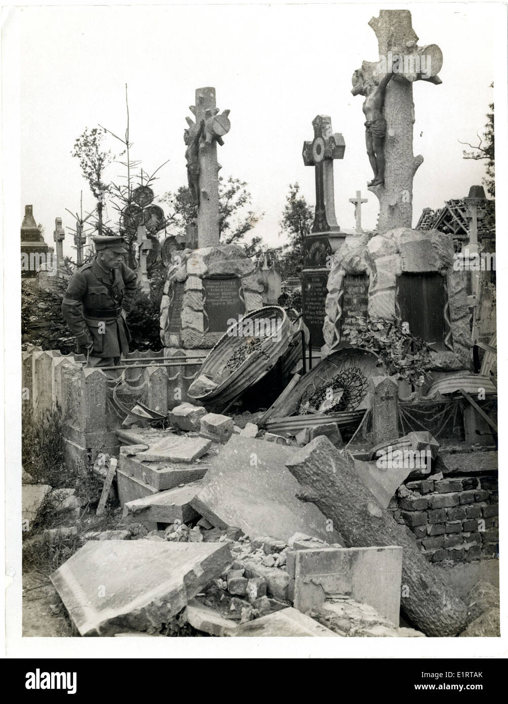 This photograph shows the aftermath of German shellfire at Richebourg ...