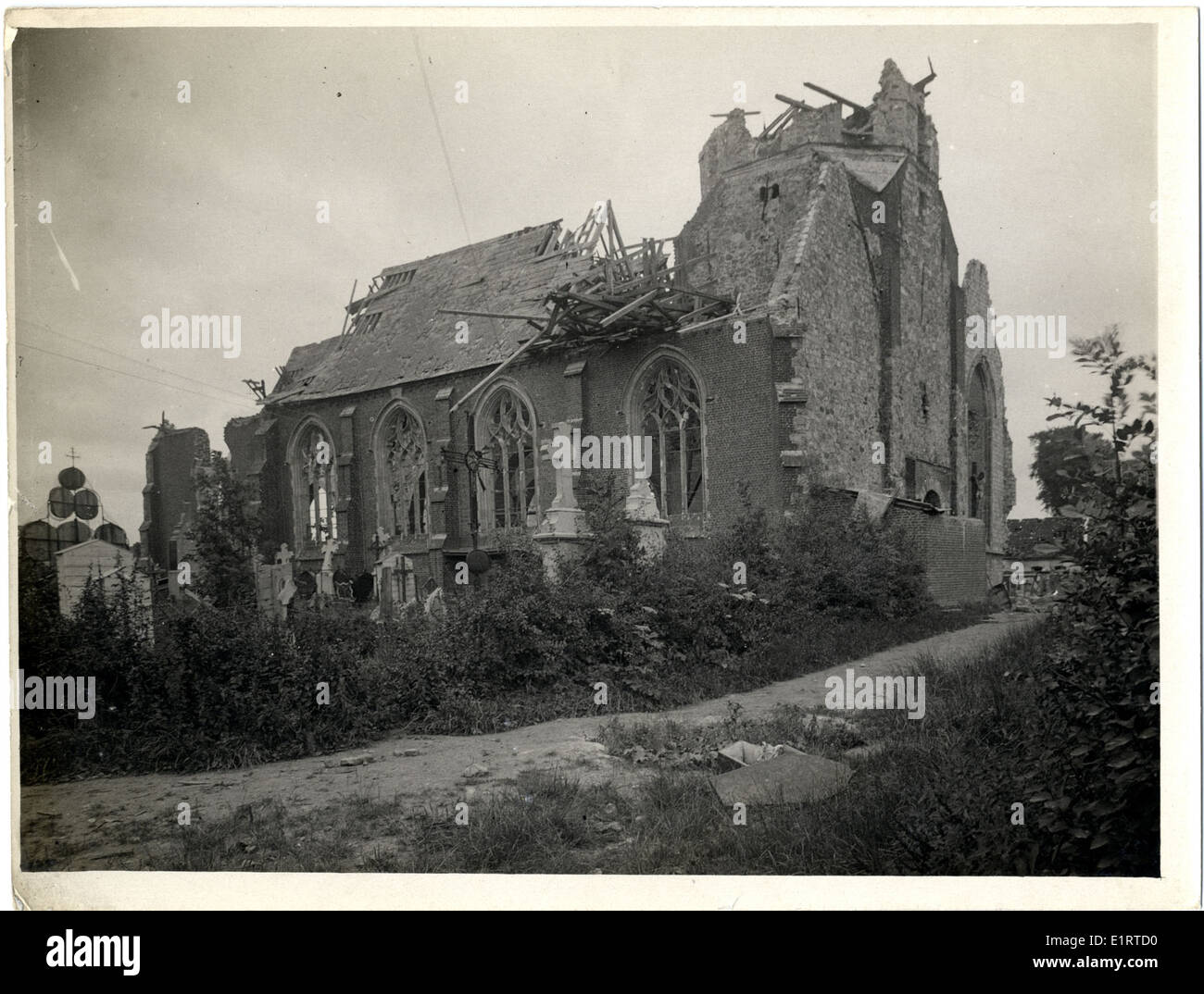 This image captures the devastation caused by German shellfire at a ...