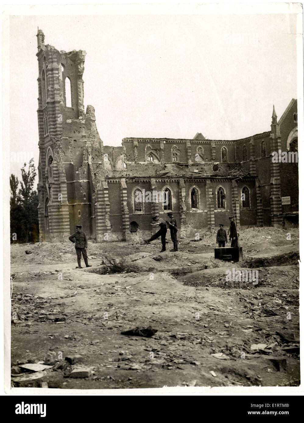 A shell wrecked church in France [Laventie] Stock Photo - Alamy