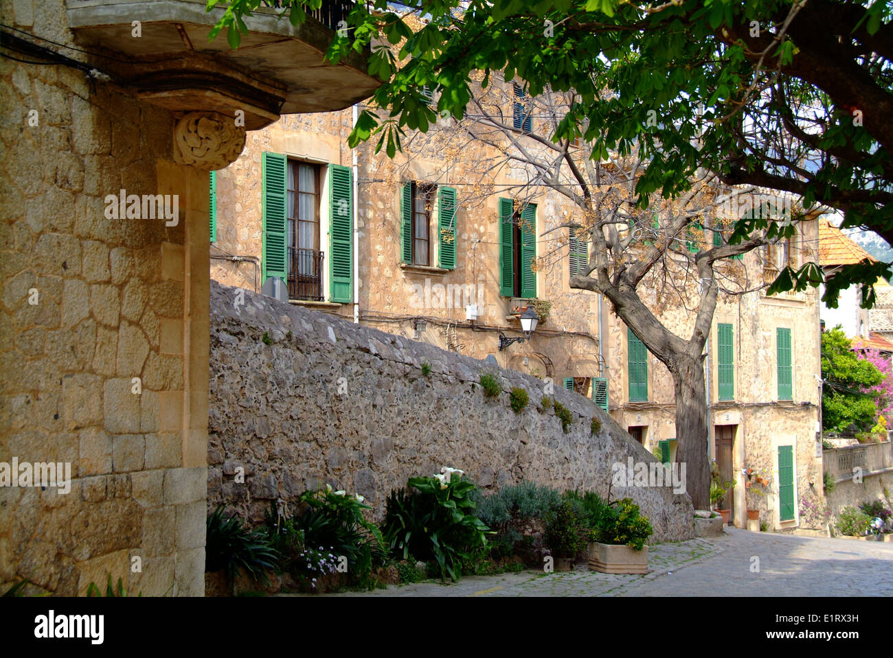 Silent lane in the village Valldemossa Valdemossa Majorca Spain Stock ...