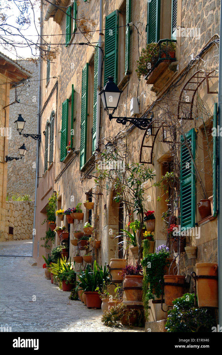 Silent lane in the village Valldemossa Valdemossa Majorca Spain Stock ...