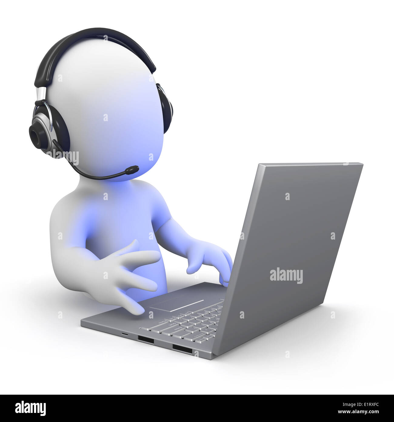 3d Little person with headset and laptop Stock Photo - Alamy