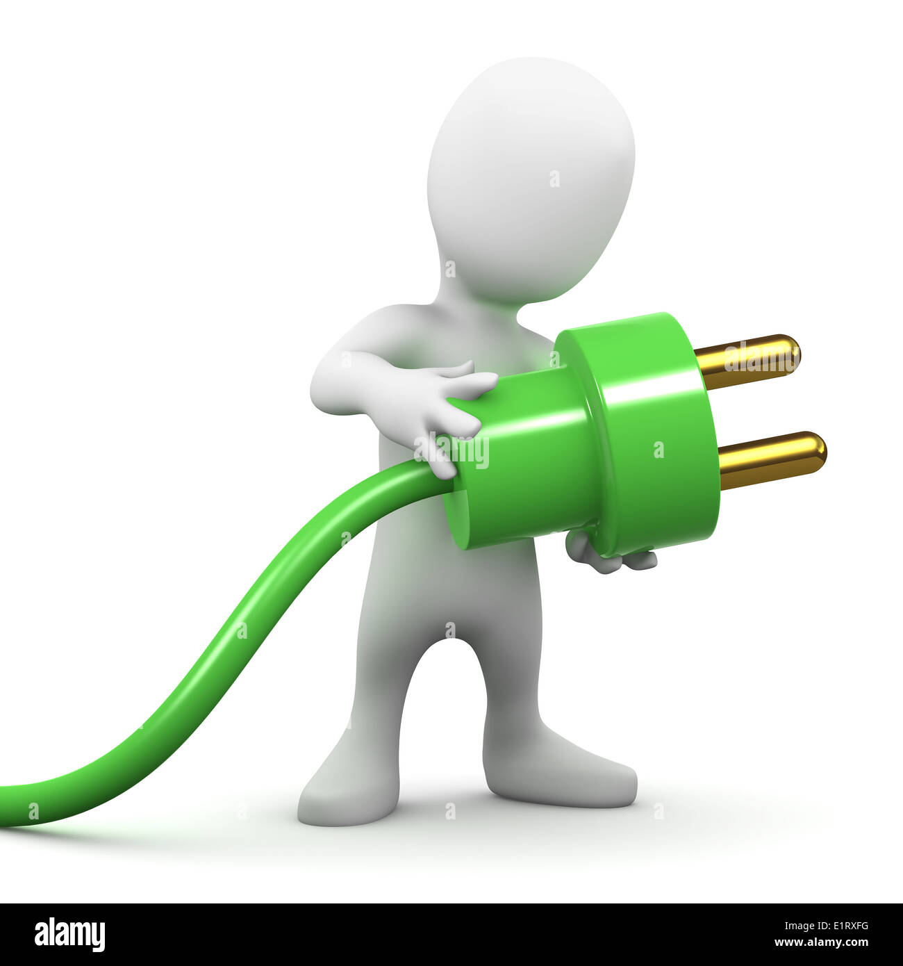 3d Little man with green energy plug Stock Photo - Alamy