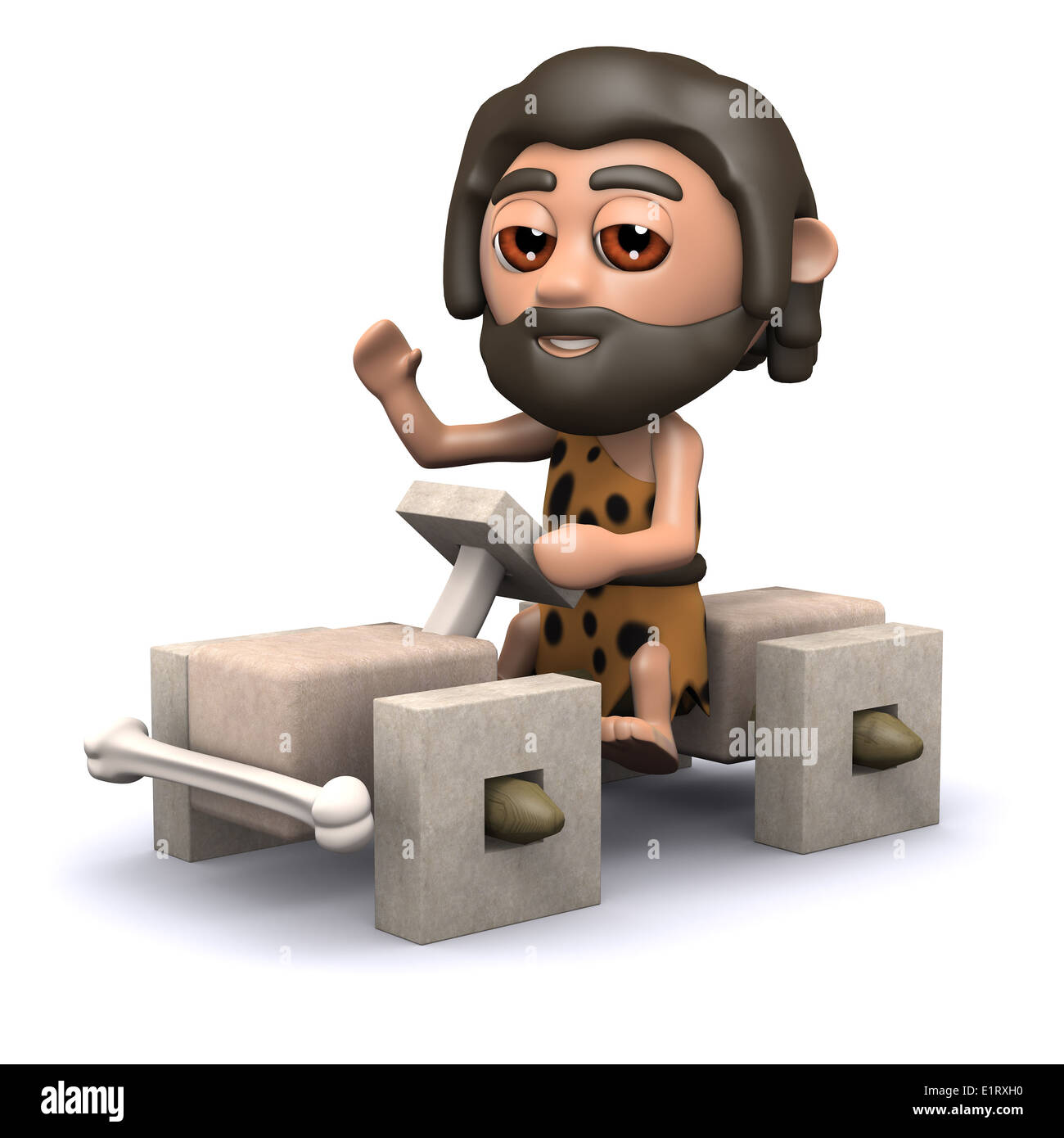 3d Prehistoric caveman driving his car with square wheels Stock Photo ...