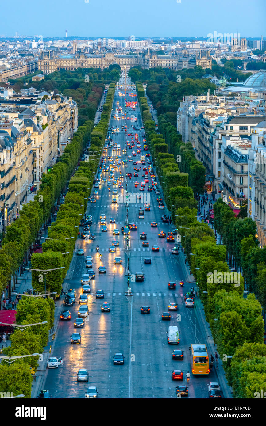 Champs-Elysees and Concorde Place as seen from the Arc de Triomphe in ...