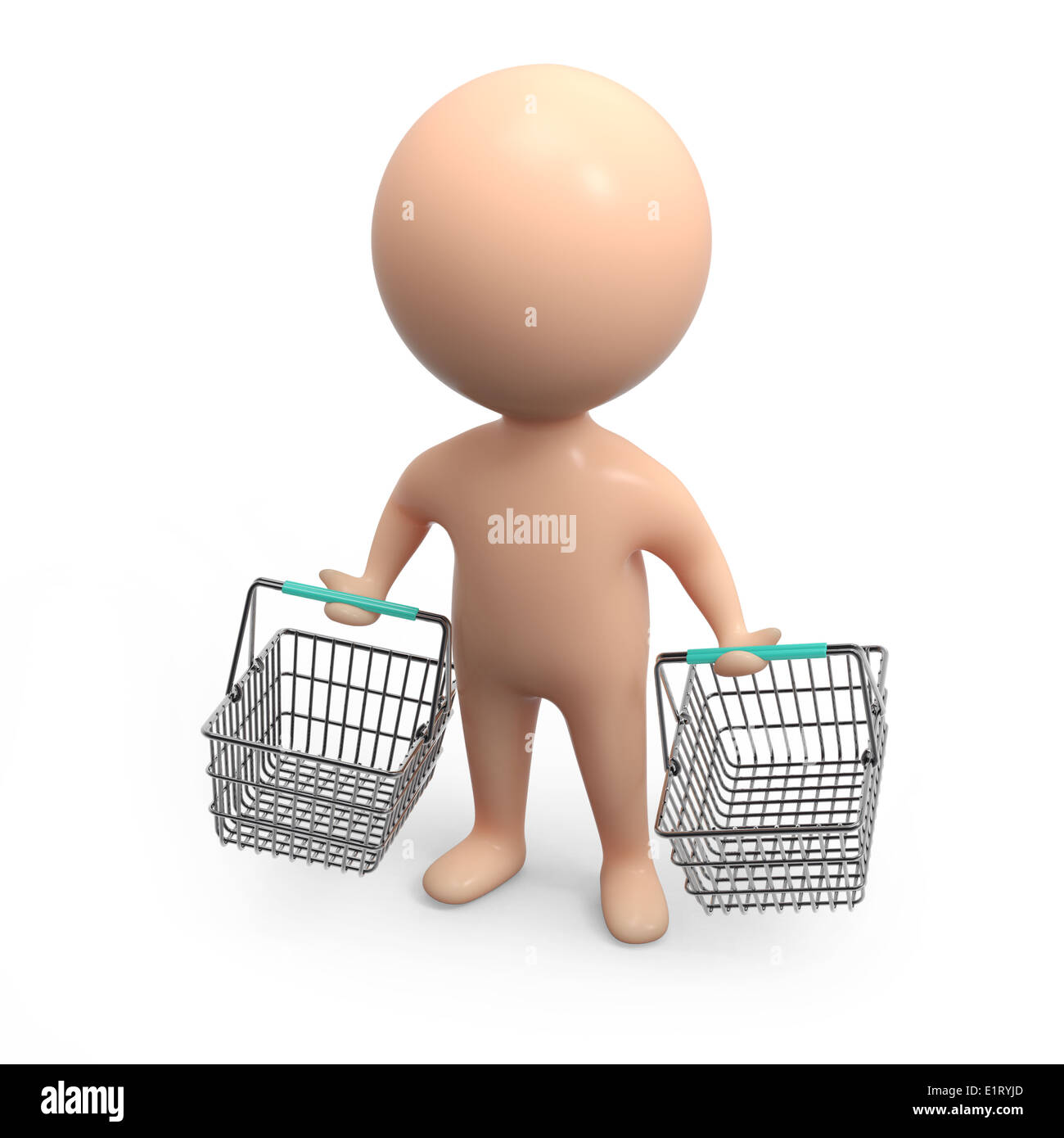 3d Little man carrying two shopping baskets Stock Photo - Alamy
