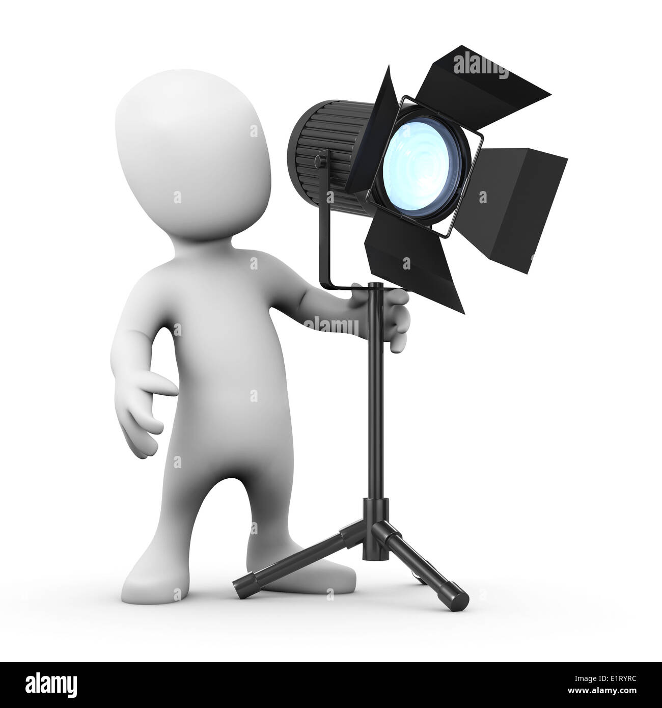 3d Little man with studio light Stock Photo - Alamy