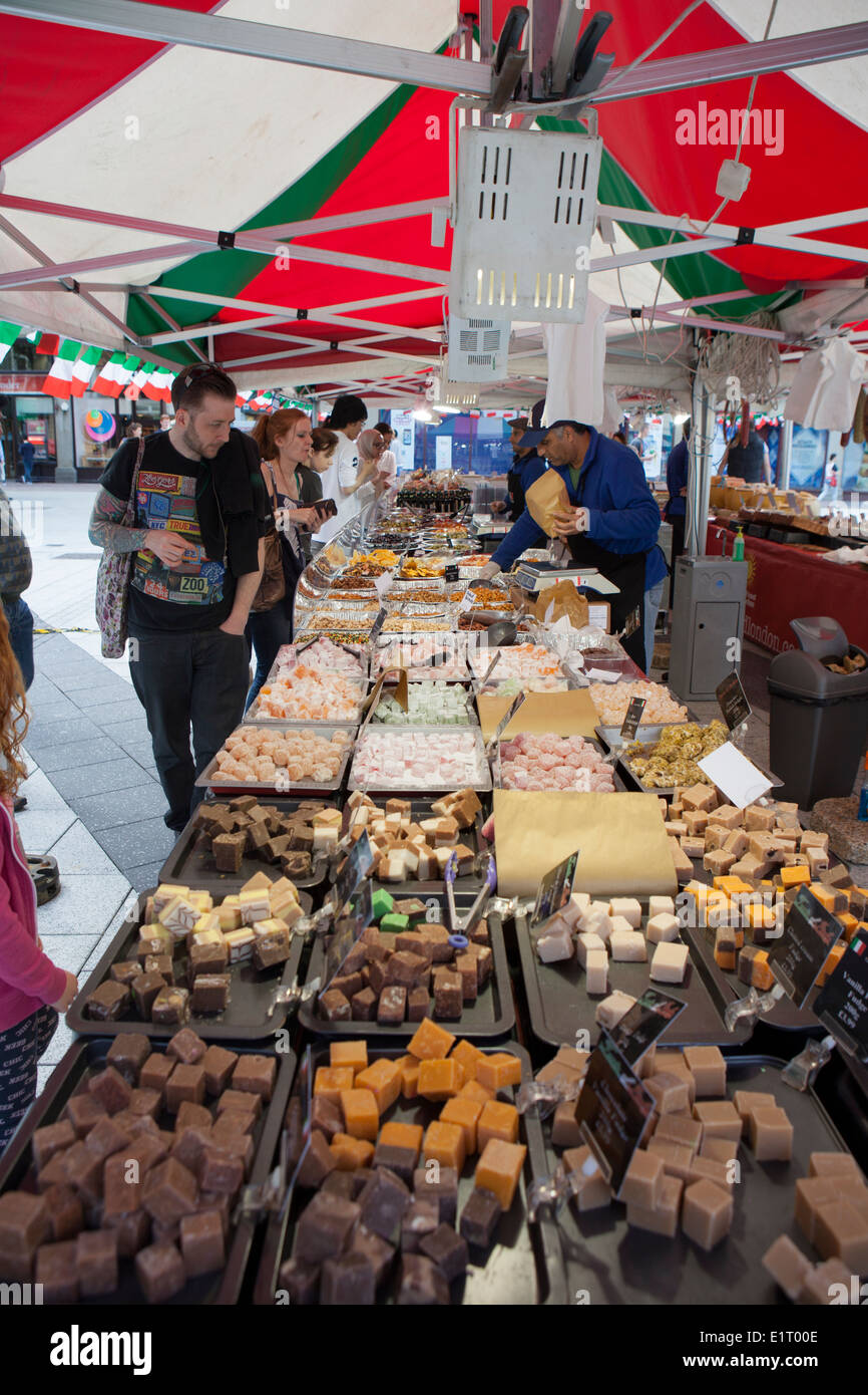 Outdoor sweet stall Cardiff City centre Stock Photo - Alamy