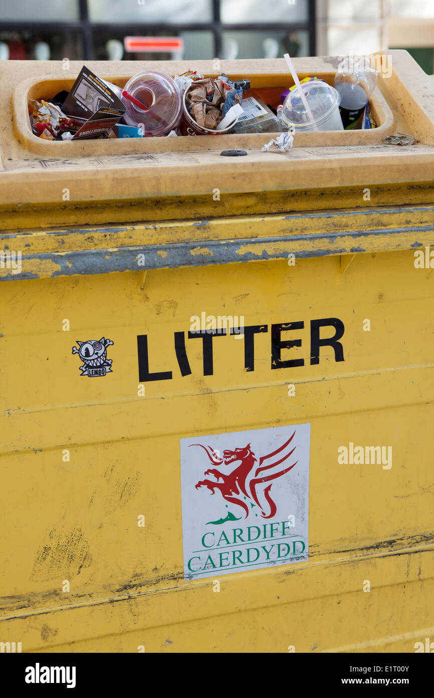 Litter awaiting collection Cardiff City Centre, Wales, UK Stock Photo ...