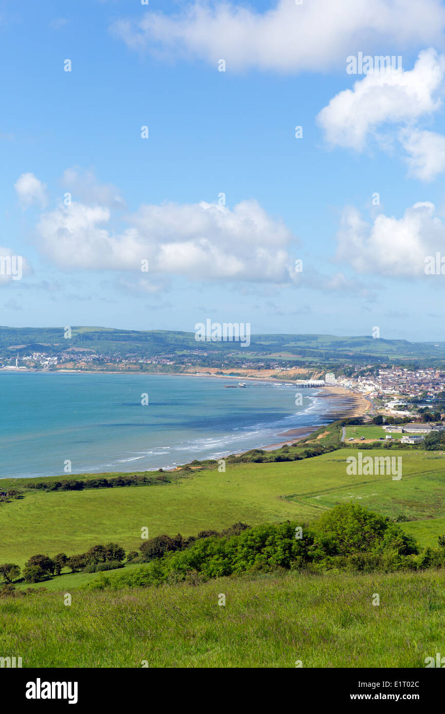 Isle of Wight coast view towards Shanklin and Sandown from Culver Down ...