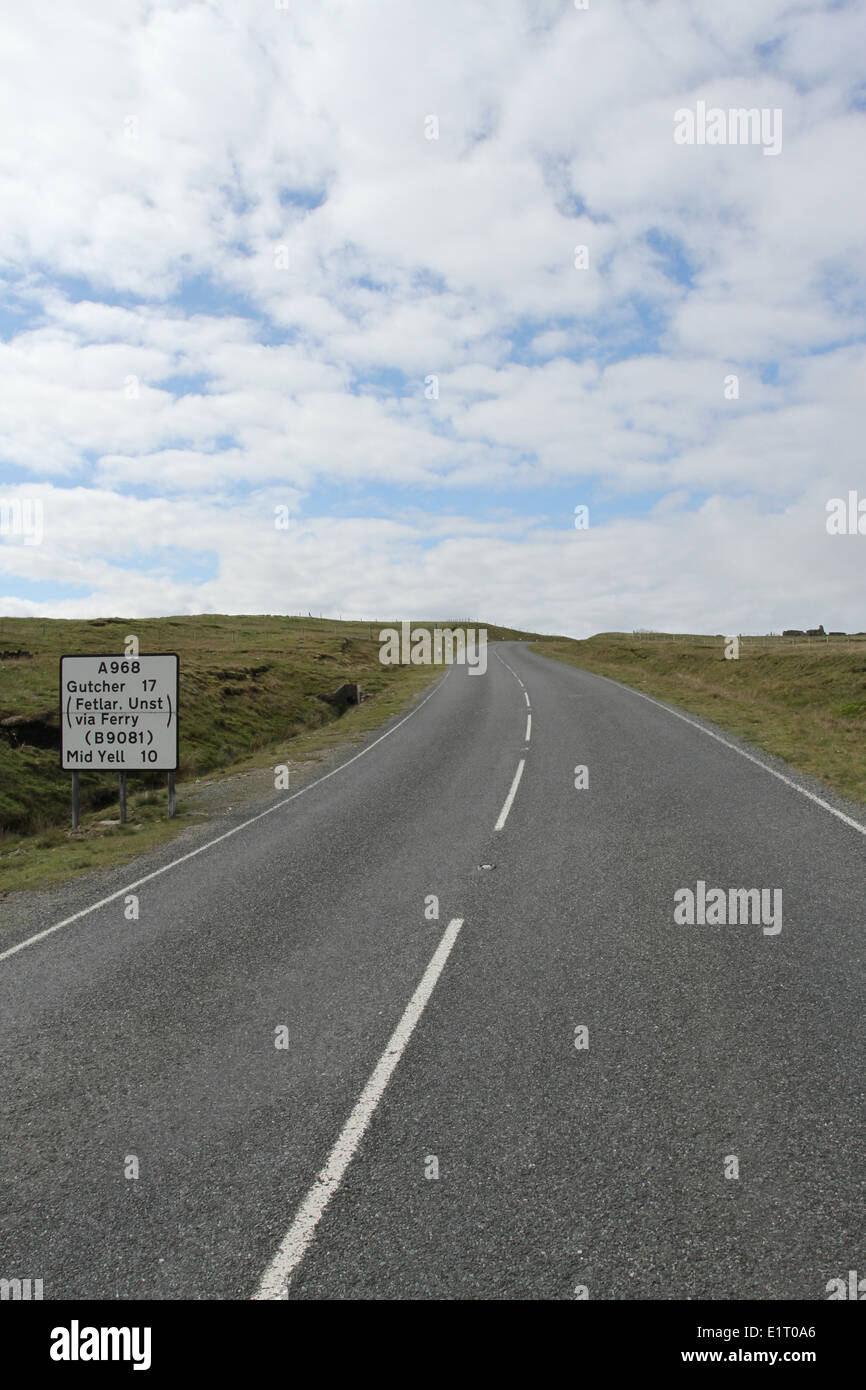 A968 with sign Yell Shetland Scotland June 2014 Stock Photo - Alamy