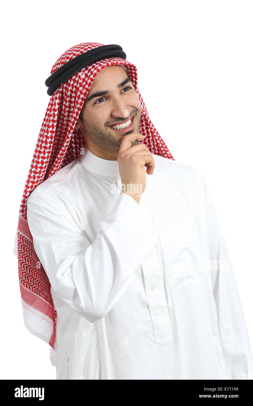 Arab saudi emirates man thinking and looking at side isolated on a ...