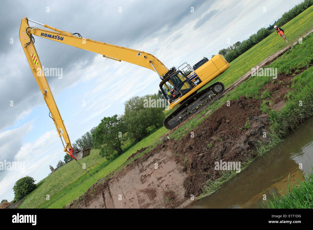 Dredging on the River Tone Somerset Levels under moody summer sky Stock ...