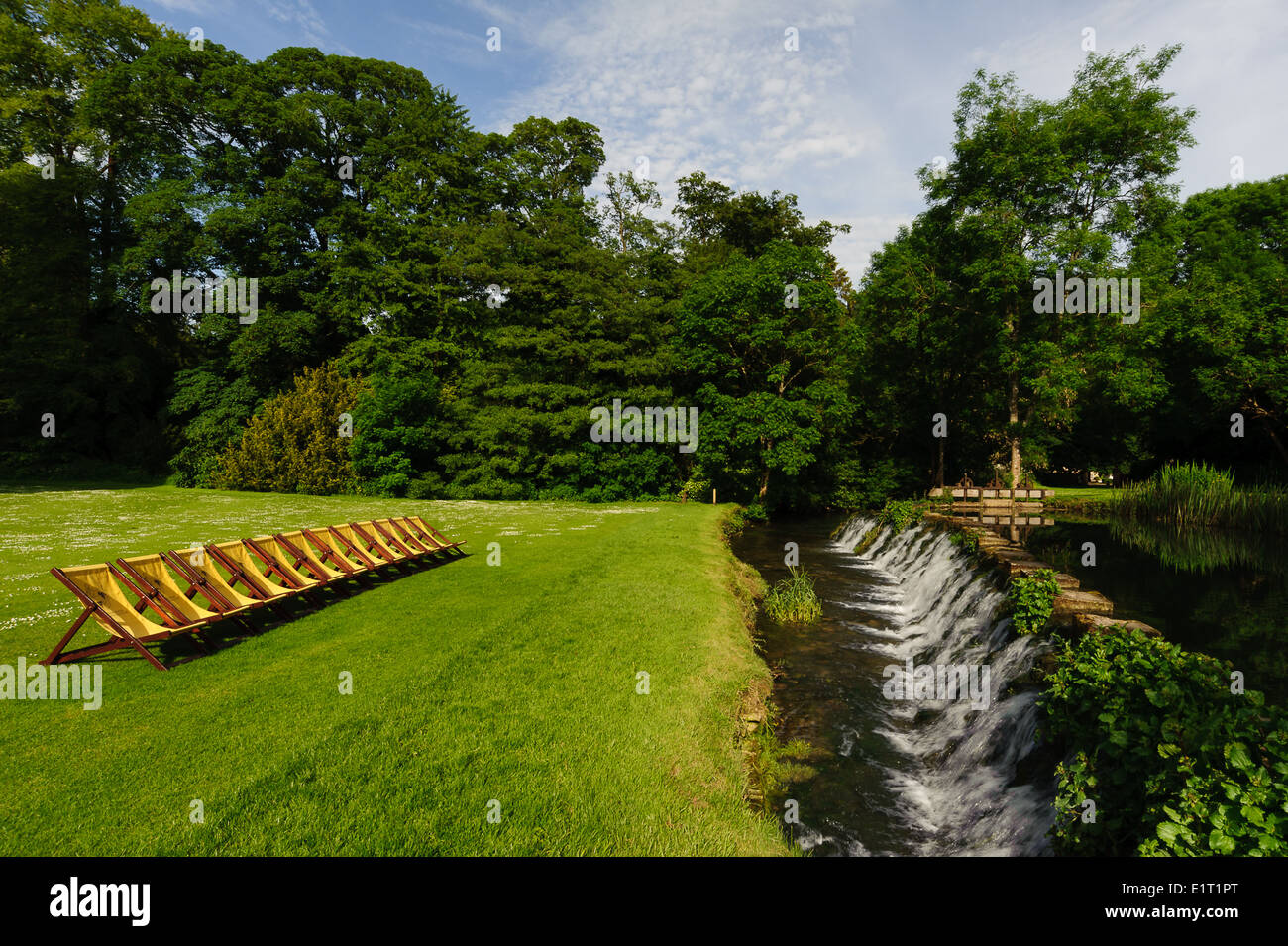 Waterfall in the grounds on Manor house Country estate Stock Photo - Alamy