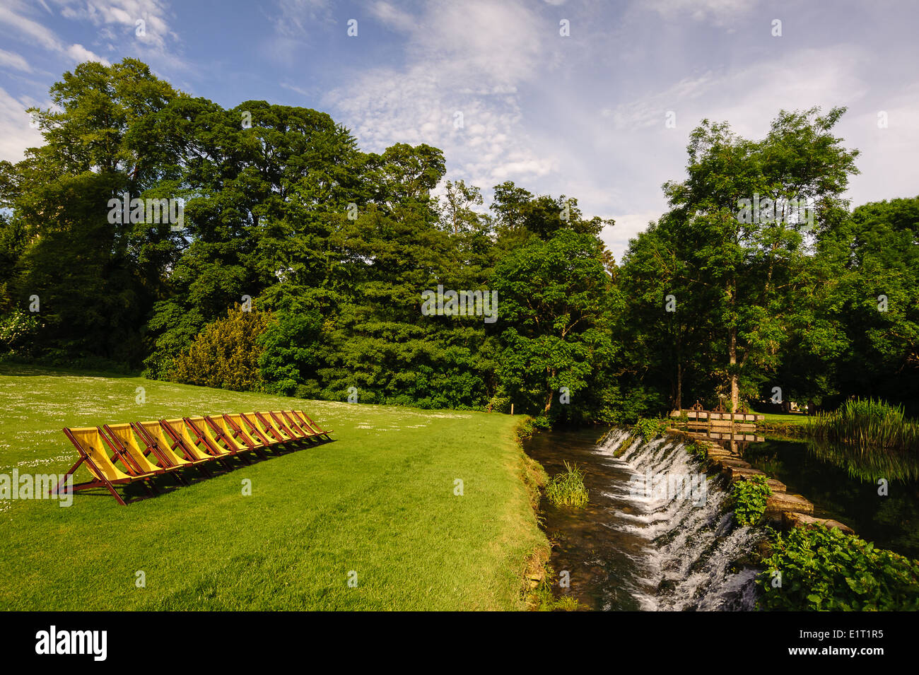 Waterfall in the grounds on Manor house Country estate Stock Photo - Alamy