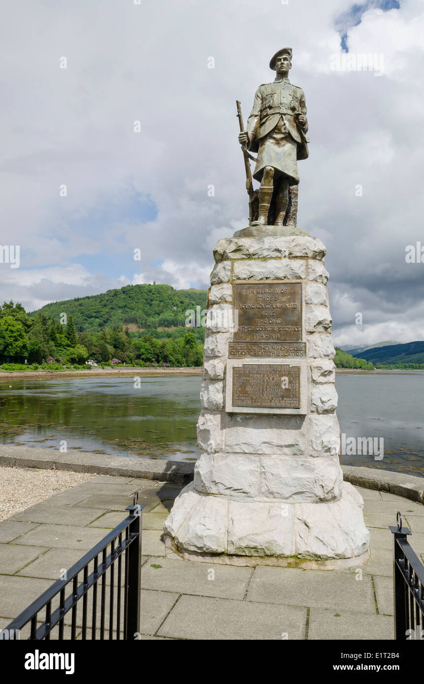 The Inveraray war memorial stands on the green overlooking Loch Fyne ...