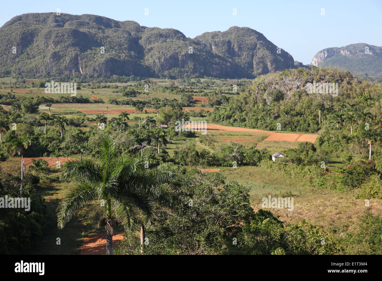 View over a valley in Vinales, Cuba, area of the tobacco plantations ...