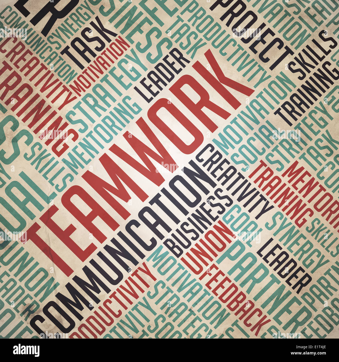 Teamwork - Red-Blue Grunge Wordcloud Concept Stock Photo - Alamy