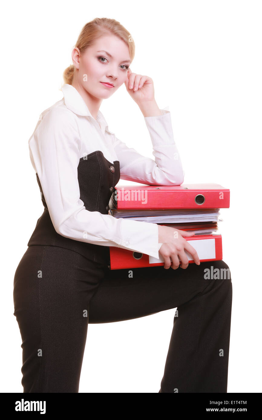 Young overworked business woman holding stack folders documents Stock ... Young overworked business woman holding stack folders documents Stock ...
