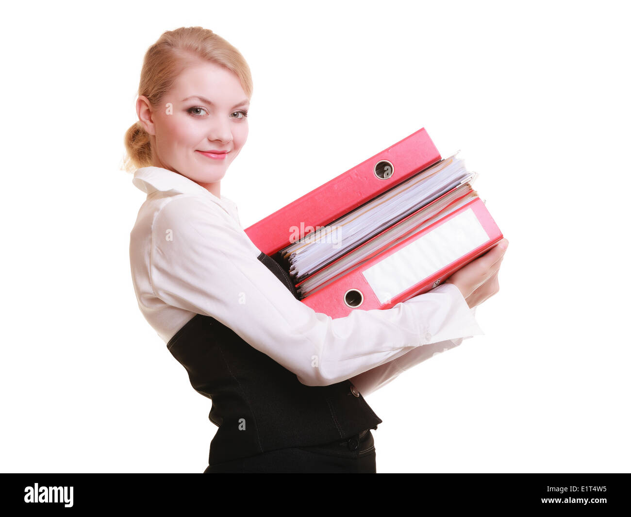 Young overworked business woman holding stack folders documents Stock ... Young overworked business woman holding stack folders documents Stock ...
