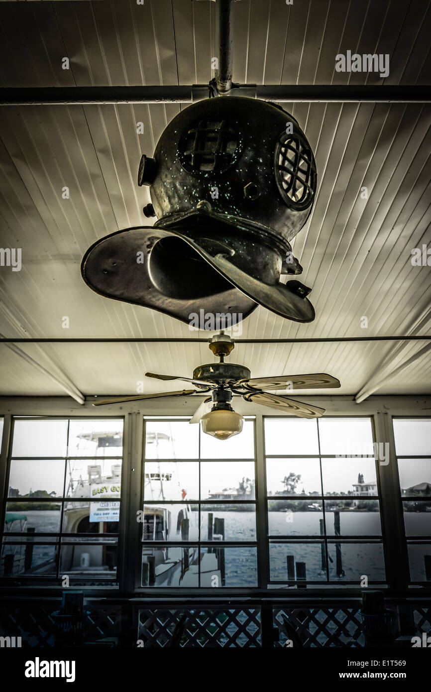 A vintage deep sea diver's helmet decorates the Casey Key Fish house ...