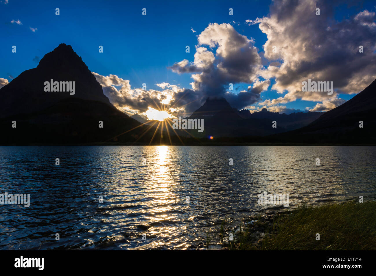 Grinnell Point and Swiftcurrent Lake at sunset, Many Glacier, Glacier ...