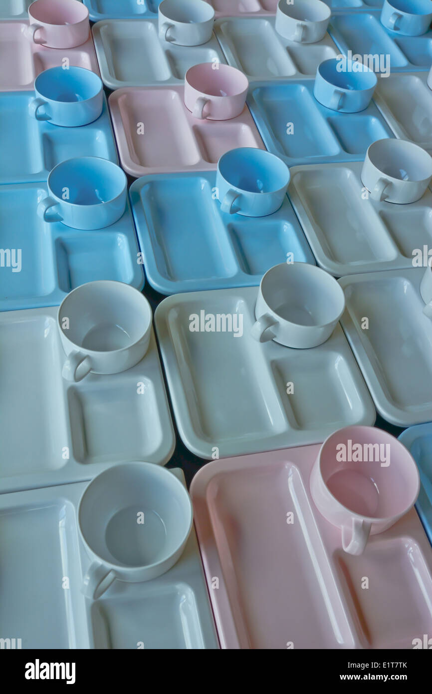 many cups and plates waiting for food for serving Stock Photo - Alamy