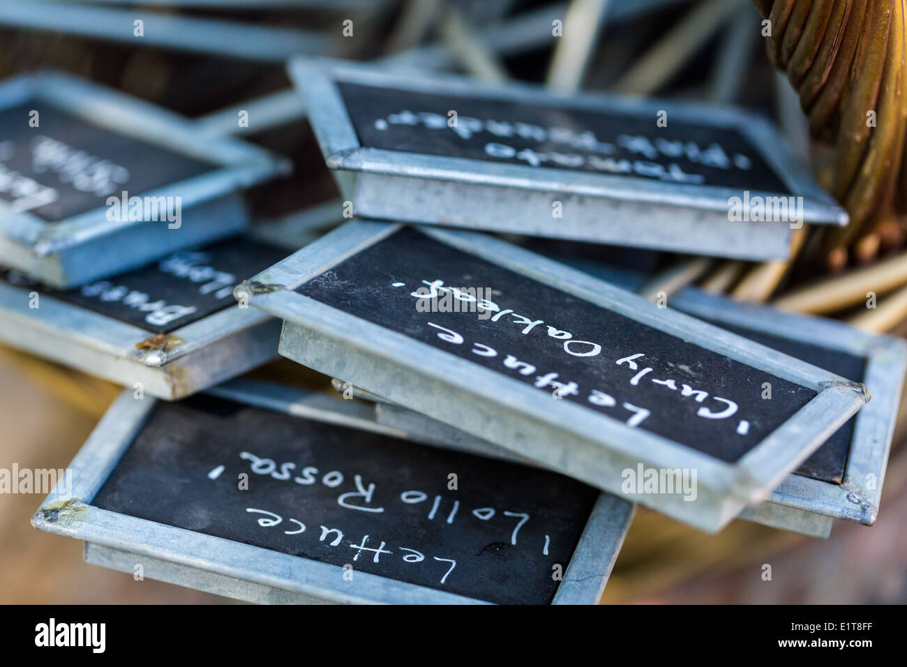 Garden tags in the basket ready to mark plants Stock Photo - Alamy