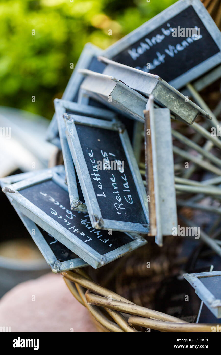 Garden tags in the basket ready to mark plants Stock Photo - Alamy