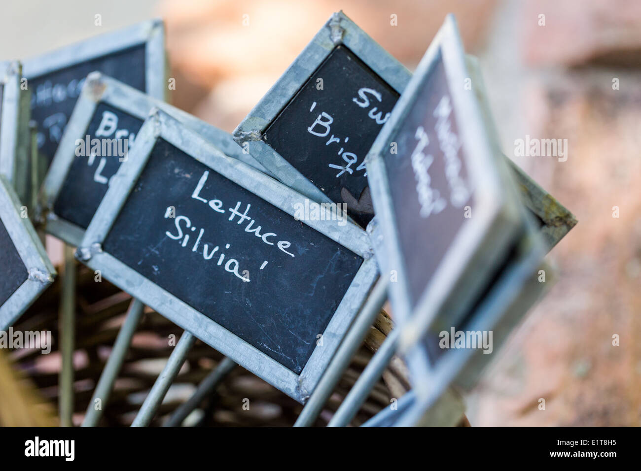 Garden tags in the basket ready to mark plants Stock Photo - Alamy